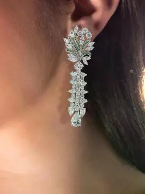 JUWELINA PARIS Sterling Rhodium Plated Marquise And Pear-cut Gemstone Drop Earrings