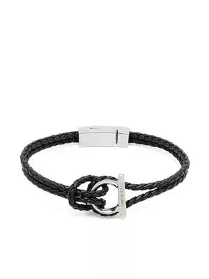 FERRAGAMO Gancini Braided Leather Bracelet - Black