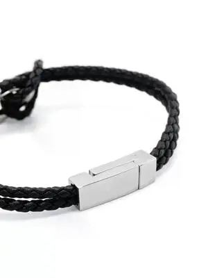 FERRAGAMO Gancini Braided Leather Bracelet - Black