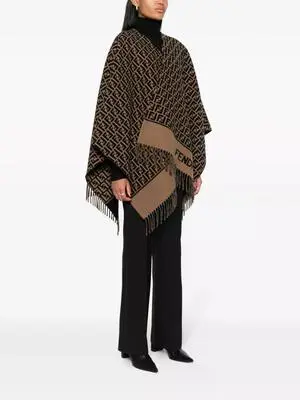 Fendi Ff-logo Print Virgin Wool-cashmere Blend Poncho