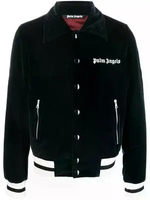 Palm Angels Embroidered Velvet Bomber Jacket - Black