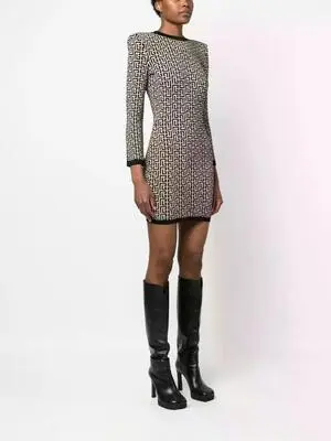 Balmain Monogram-print Wool-blend Dress