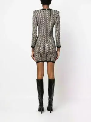 Balmain Monogram-print Wool-blend Dress