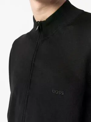 BOSS Fine-knit Zip-up Cardigan - Black