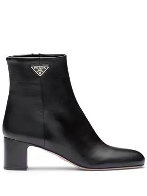 Prada Leather Ankle Boots With Logo Plaque