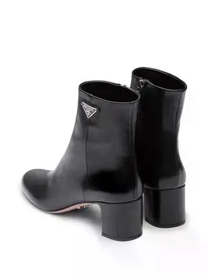 Prada Leather Ankle Boots With Logo Plaque