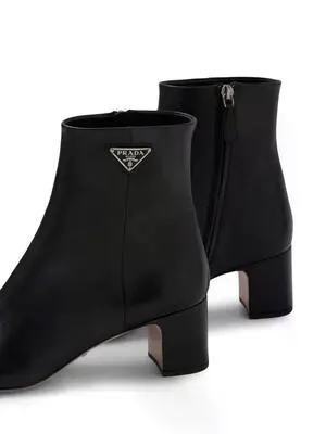 Prada Leather Ankle Boots With Logo Plaque
