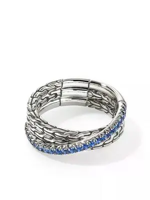 John Hardy Sterling Crossover Ring With Pavé Blue Sapphires - Silver