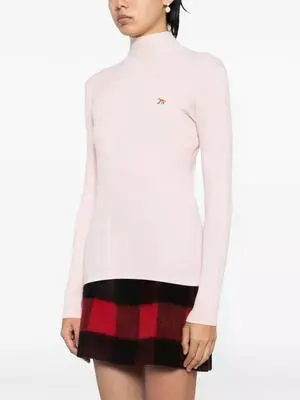 Maison Kitsuné Embroidered Logo Ribbed Knit Top - Pink