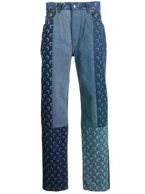 MARINE SERRE Regenerated Denim Moonogram Jeans - Blue