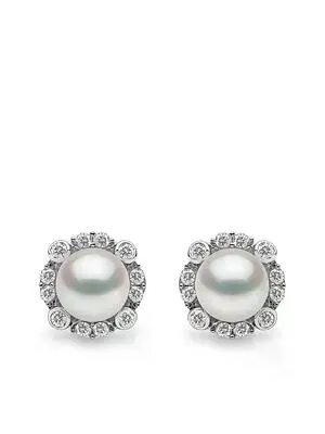 Yoko London 18kt White Gold Freshwater Pearl And Diamond Stud Earrings - Silver