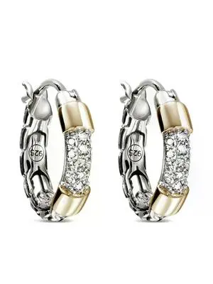 John Hardy 14k Yellow Gold And Sterling Chain-link Diamond Hoop Earrings - Silver