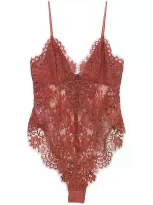Zimmermann Chestnut Floral-lace V-neck Bodysuit - Brown