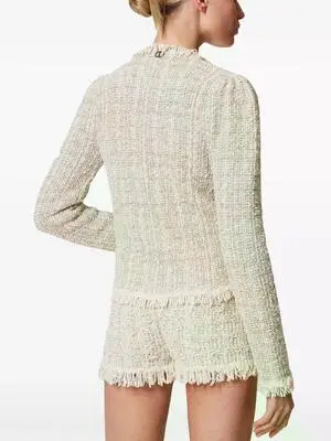TWINSET Lurex Jacquard Fringed Shorts - Neutrals