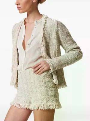 TWINSET Lurex Jacquard Fringed Shorts - Neutrals