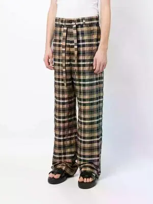 Nanushka Check-print Crinkled Straight-leg Trousers