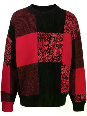 Sacai Patchwork Round Neck Jumper - Red