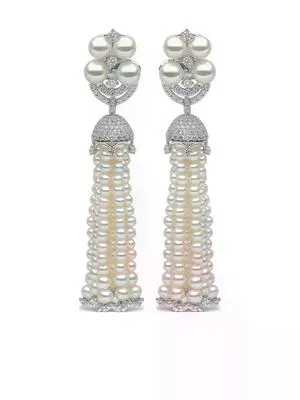 Yoko London 18kt White Gold Tassel Pearl And Diamond Earrings - Silver