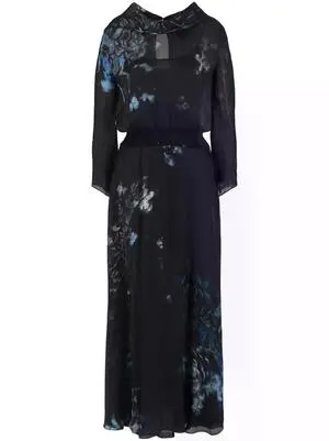 Giorgio Armani Floral-print Silk Maxi Dress - Black