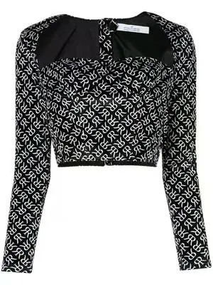 Rokh Monogram-print Bustier Corset Top - Black