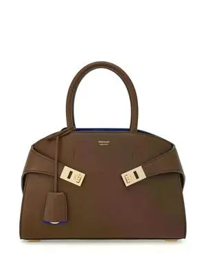 FERRAGAMO Medium Hug Leather Tote Bag - Brown