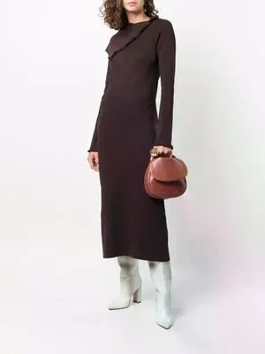 JIL SANDER Asymmetrical Collar Maxi Dress - Brown
