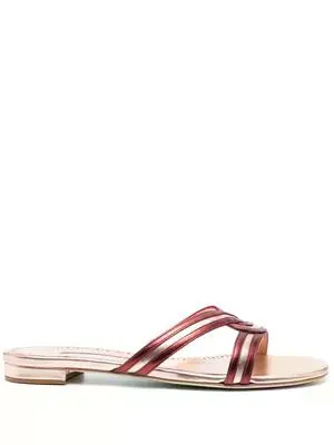 Manolo Blahnik Gasachan Metallic Calf Leather Slides