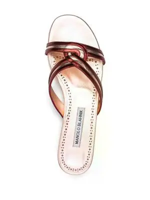 Manolo Blahnik Gasachan Metallic Calf Leather Slides