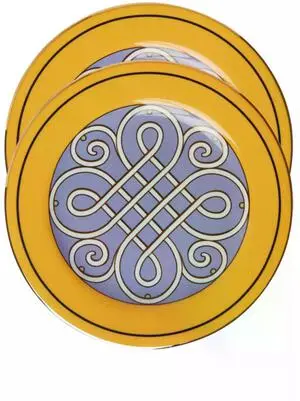 La DoubleJ Filigree-print Porcelain Dessert Plates - Yellow