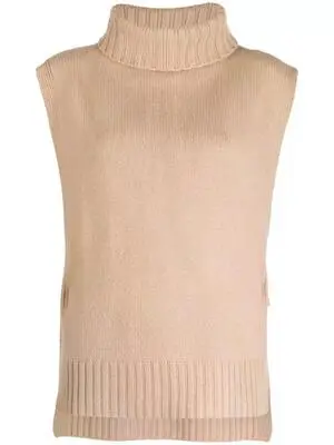 Vince Roll Neck Sleeveless Jumper - Neutrals