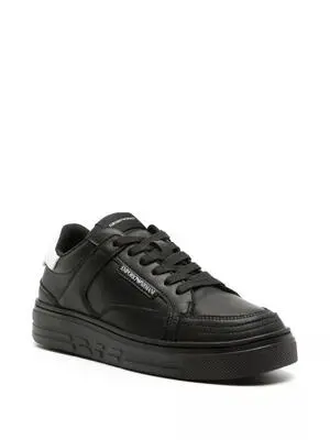Emporio Armani Leather Logo Sneakers - Black
