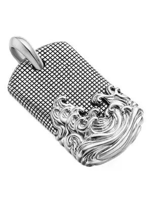 David Yurman Sterling Engraved Waves Motif Tag Pendant