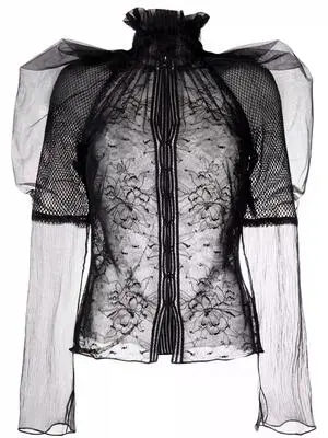 TOM FORD Floral-lace High-neck Blouse - Black
