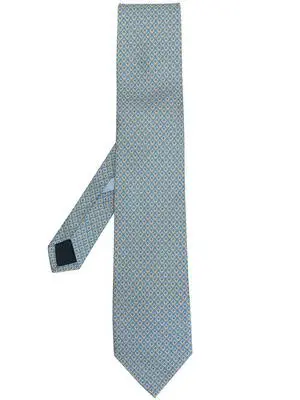 FERRAGAMO Gancini Pattern Silk Neck Tie - Blue