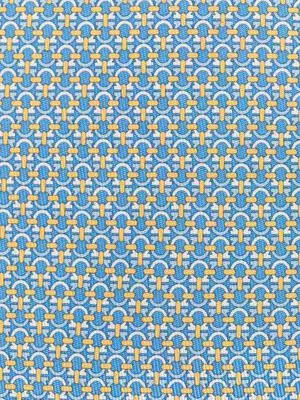 FERRAGAMO Gancini Pattern Silk Neck Tie - Blue