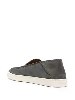 Giorgio Armani Whipstitch Detail Leather Sneakers - Grey
