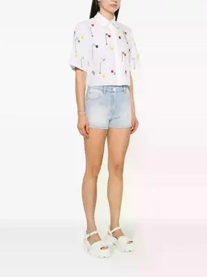 MSGM Logo-embroidered Denim Shorts
