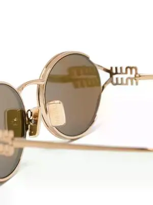 Miu Miu Logo Round-frame Sunglasses - Gold