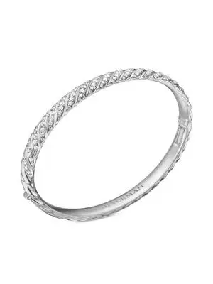 David Yurman 18kt White Gold Diamond Cable Bangle