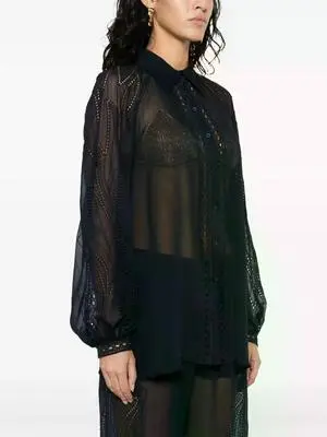 Alberta Ferretti Lace-trimmed Chiffon Shirt - Blue