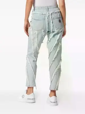 Philipp Plein Distressed Rhinestone-embellished Straight-leg Jeans