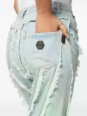 Philipp Plein Distressed Rhinestone-embellished Straight-leg Jeans