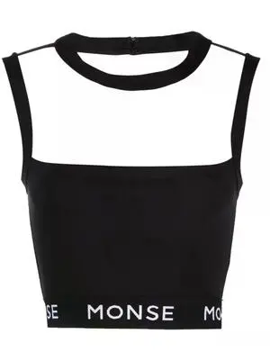Monse Paneled Logo Print Crop Top - Black