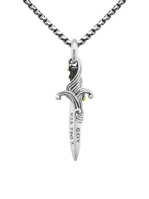 David Yurman 18kt Yellow Gold And Sterling Pavé Black Diamond Dagger Amulet