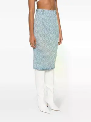 Gcds Monogram Pattern Denim Pencil Skirt