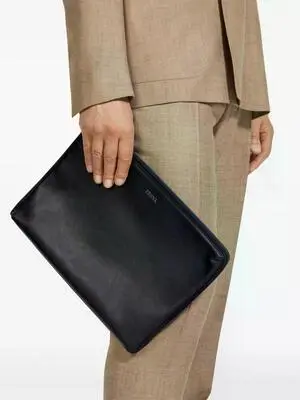 Zegna Leather Clutch Bag With Logo Print