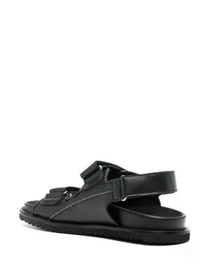 DOUCAL'S Double Strap Leather Sandals - Black