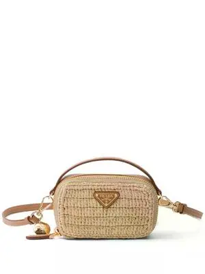 Prada Logo-plaque Crochet Mini Bag - Neutrals