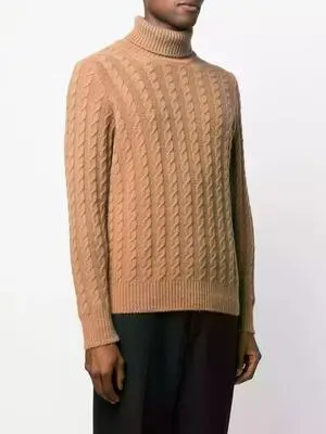 ZANONE Camel Virgin Wool Blend Cable Knit Roll Neck Jumper - Brown