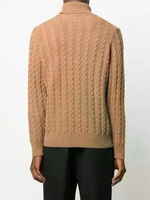 ZANONE Camel Virgin Wool Blend Cable Knit Roll Neck Jumper - Brown